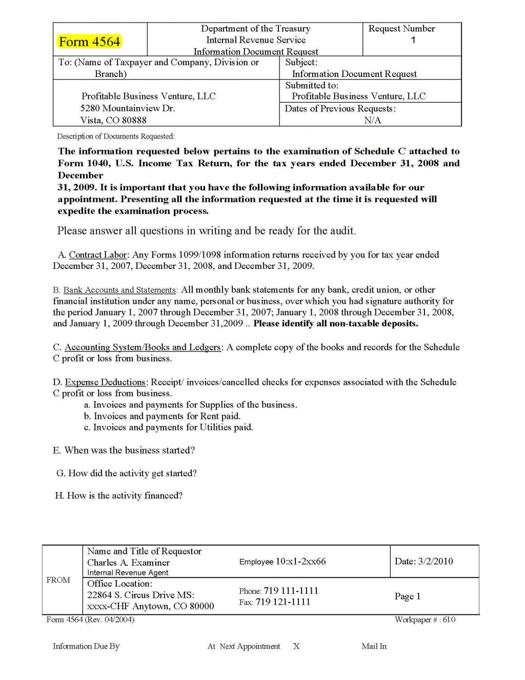 IRS Form 4564 - Tax Lawyer Steps Against IRS Demands